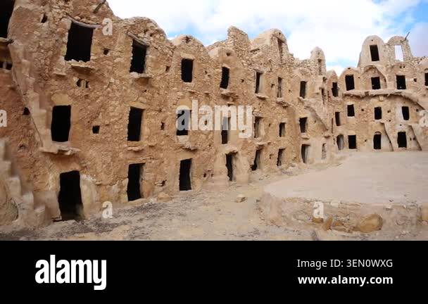 Panorama: Ancient Ksar Mrabtine in southern Tunisia, featuring ...