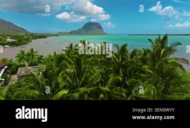 Establishing shot of incredibly beautiful tropical island beaches with ...