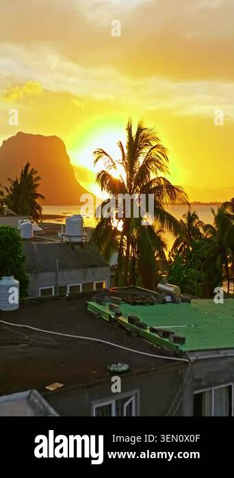 Aerial view of Le Morne Peninsula, Le Morne Brabant Mountain. Sea ...