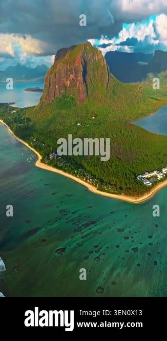 Aerial view of Underwater waterfall in a coral reef with turquoise ...