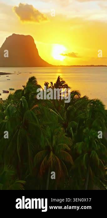 Aerial view of Le Morne Peninsula, Le Morne Brabant Mountain. Sea ...
