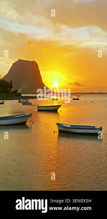 Aerial view of Le Morne Peninsula, Le Morne Brabant Mountain. Sea ...