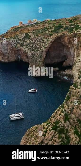 Aerial view of Blue Grotto in Malta. Natural window in rock. One of the ...