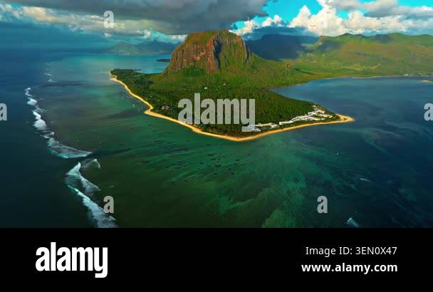 Aerial view of Underwater waterfall in a coral reef with turquoise ...