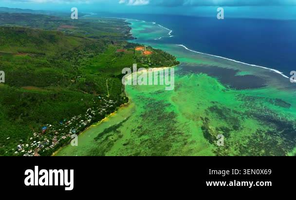 Establishing shot of incredibly beautiful tropical island beaches with ...