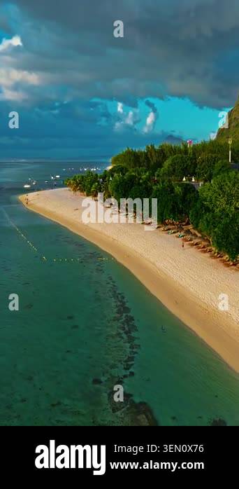 Aerial view of Le Morne Peninsula, Le Morne Brabant Mountain. Sea ...