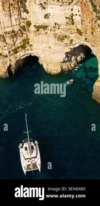 Aerial view of Blue Grotto in Malta. Natural window in rock. One of the ...