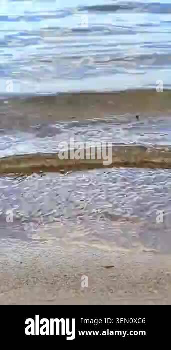 Close-up of clear, transparent water gently lapping in small waves onto ...