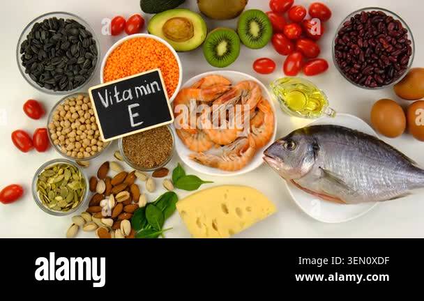 Foods that contain vitamin E. Selective focus. food Stock Video Footage ...