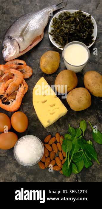 Foods that contain iodine. Selective focus. Food Stock Video Footage ...