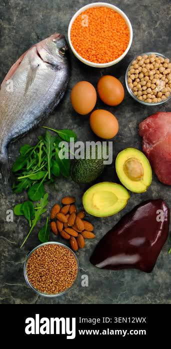 Foods that contain iron. Selective focus. food Stock Video Footage - Alamy