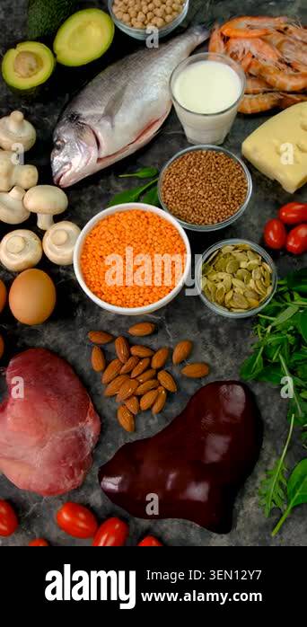 Foods that contain B vitamins. Selective focus. Food Stock Video ...