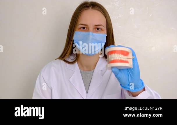 A dentist shows a model of a jaw. Selective focus. People Stock Video ...