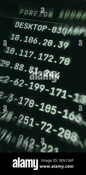 Cybersecurity dashboard displaying remote communication endpoints Stock ...