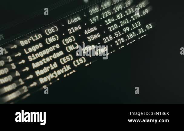 Network monitoring tool listing traceroute hops to worldwide ...