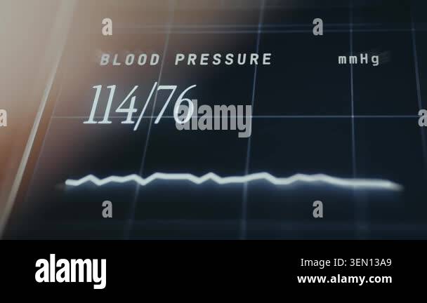 Blood pressure monitoring screen with systolic and diastolic readings ...