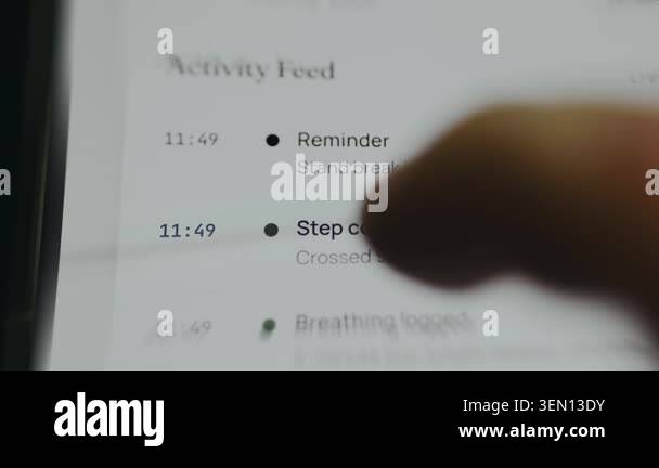 Activity feed from a health and fitness tracking application Stock ...