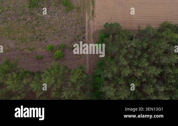 Aerial overhead shot of agricultural landscape featuring plowed fields ...
