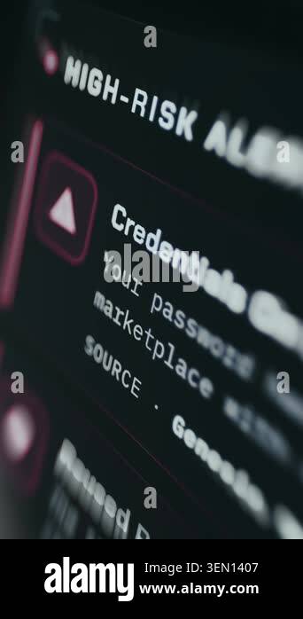 Cybersecurity dashboard showing critical alerts for exposed credentials ...