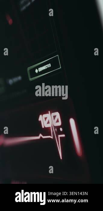 Red electrocardiogram ECG waveform, heart rate measured in real-time ...