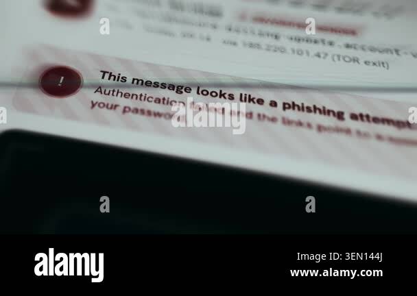 Warning indicating the message looks like a phishing attempt Stock ...