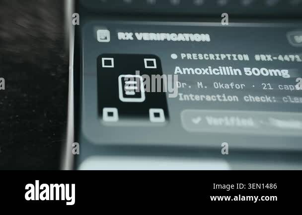 Digital screen displaying verification details for a prescription of ...