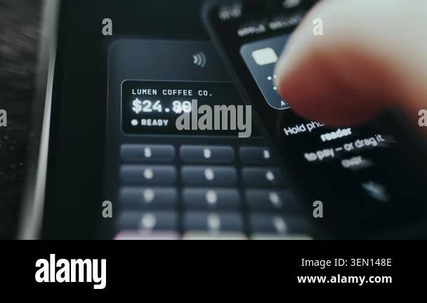 NFC payment interface displaying hold phone near terminal prompt Stock ...