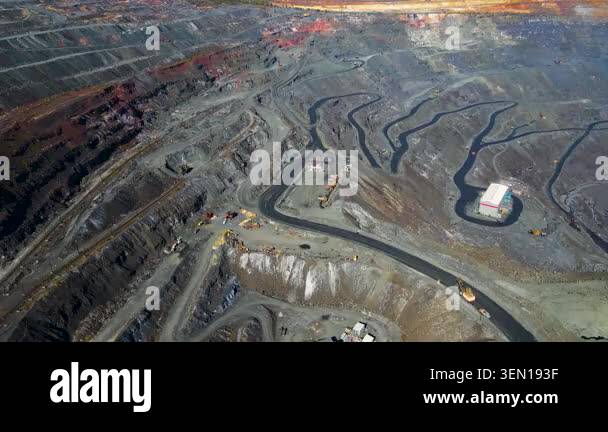 Huge iron ore open pit mining of iron ore aerial 4K video Stock Video ...
