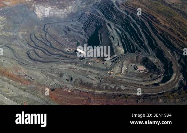 Huge iron ore open pit mining of iron ore aerial 4K video Stock Video ...