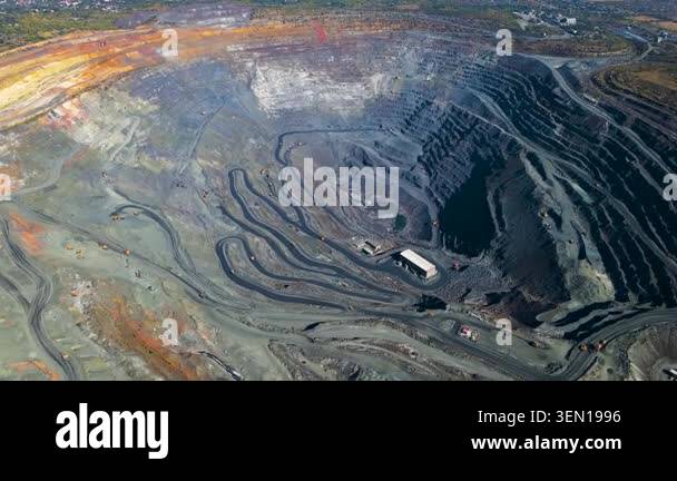 Huge iron ore open pit mining of iron ore aerial 4K video Stock Video ...