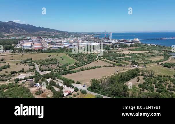 Oil Refinery and Storage Tanks Along the Coast of Sardinia,Aerial View ...