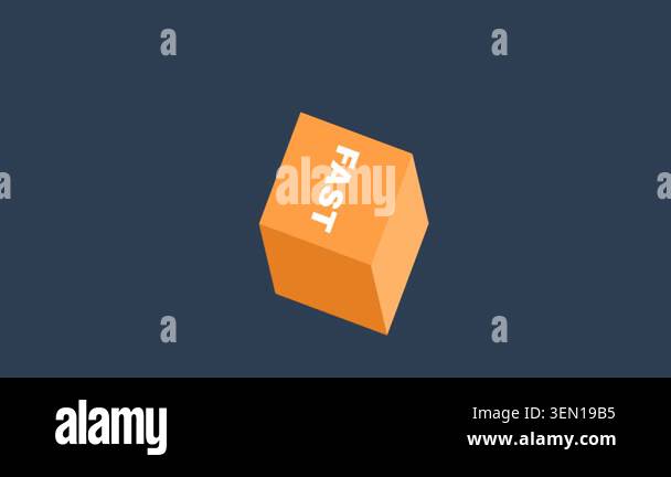 A 3D orange cube with fast text rotating Stock Video Footage - Alamy
