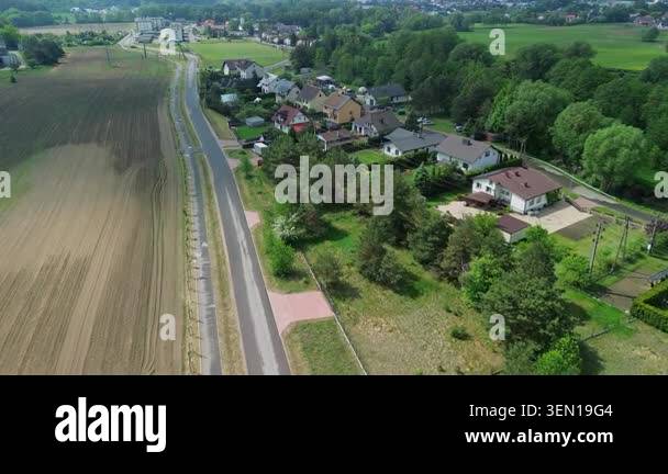 Aerial Footage of Suburban Residential Area with Trees and Forest Edge ...