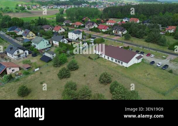 Aerial Footage of Suburban Residential Area with Trees and Forest Edge ...