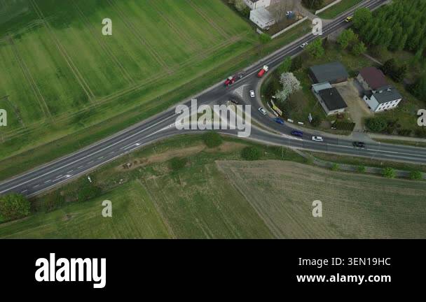 Aerial Footage of Rural Road Intersection with Traffic 4K ProRes Stock ...
