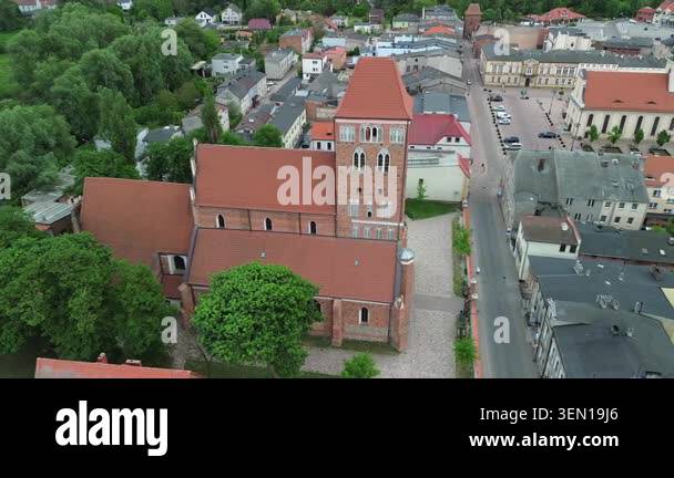 Aerial Footage of Historic Town Square with Church and Surrounding ...