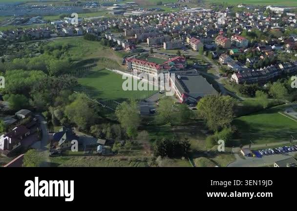Aerial Footage of Urban Residential District with Streets and Green ...