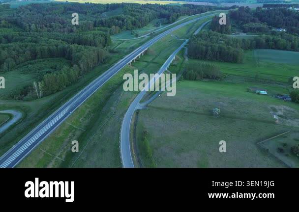 Aerial Footage of Parallel Elevated Highways Over Green Landscape 4K ...