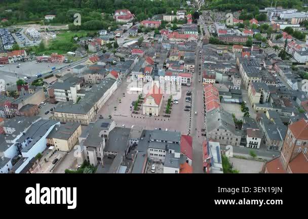 Aerial Footage of Historic Town Square with Church and Surrounding ...