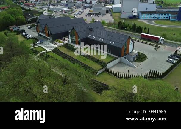 Aerial Footage of Modern Architectural Complex with Landscaped Green ...
