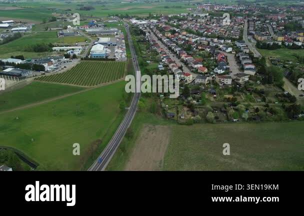 Aerial Footage of Urban Residential District with Streets and Green ...
