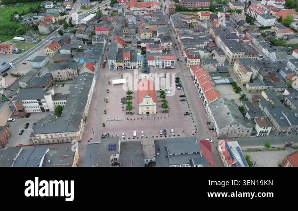 Aerial Footage of Historic Town Square with Church and Surrounding ...