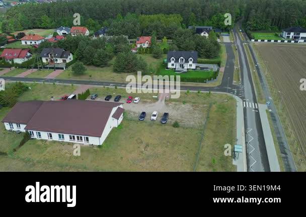 Aerial Footage of Suburban Residential Area with Trees and Forest Edge ...