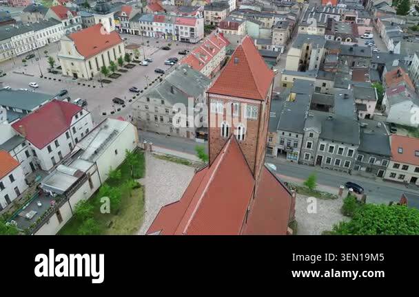 Aerial Footage of Historic Town Square with Church and Surrounding ...