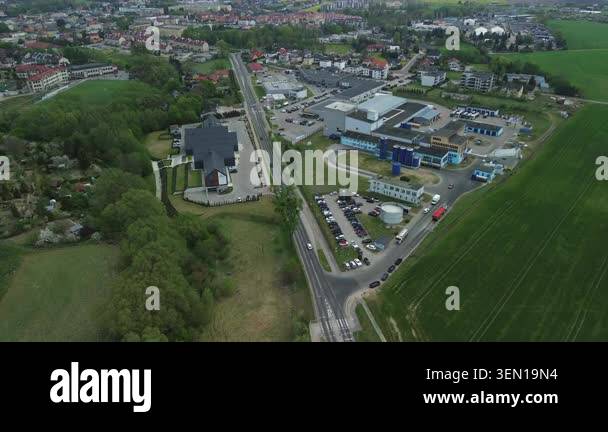 Aerial Footage of Industrial Complex with Warehouses and Solar Panels ...