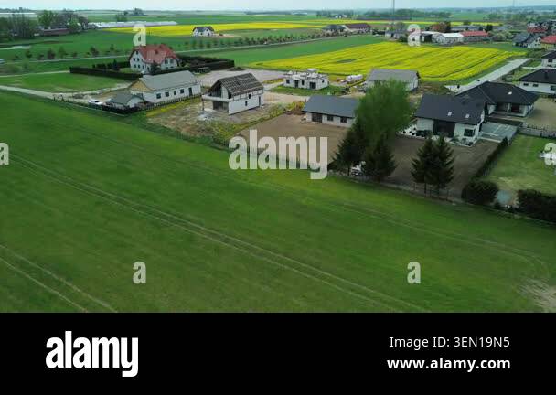Aerial Footage of Suburban Residential Area with Curved Road and ...