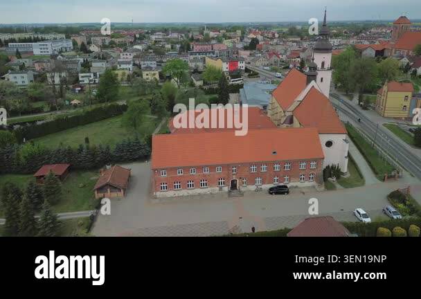 Aerial Footage of Historic Church and Town Center Buildings 4K ProRes ...