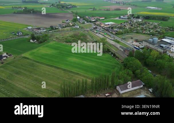 Aerial Footage of Suburban Residential Area with Curved Road and ...