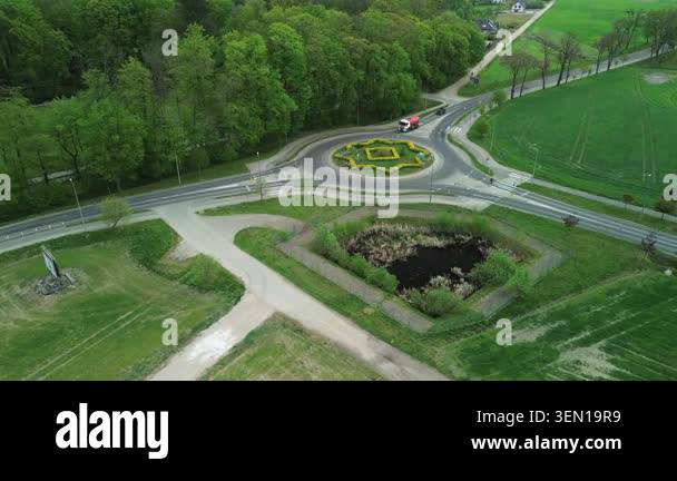 Aerial Footage of Decorative Roundabout with Landscape Design 4K ProRes ...