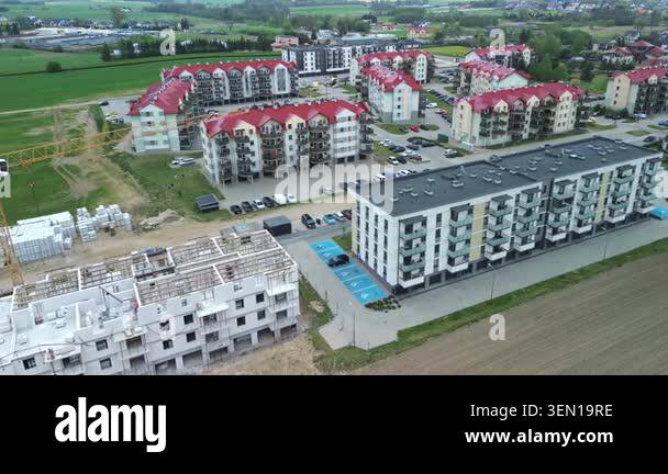 Aerial Footage of Urban Residential District with Streets and Green ...